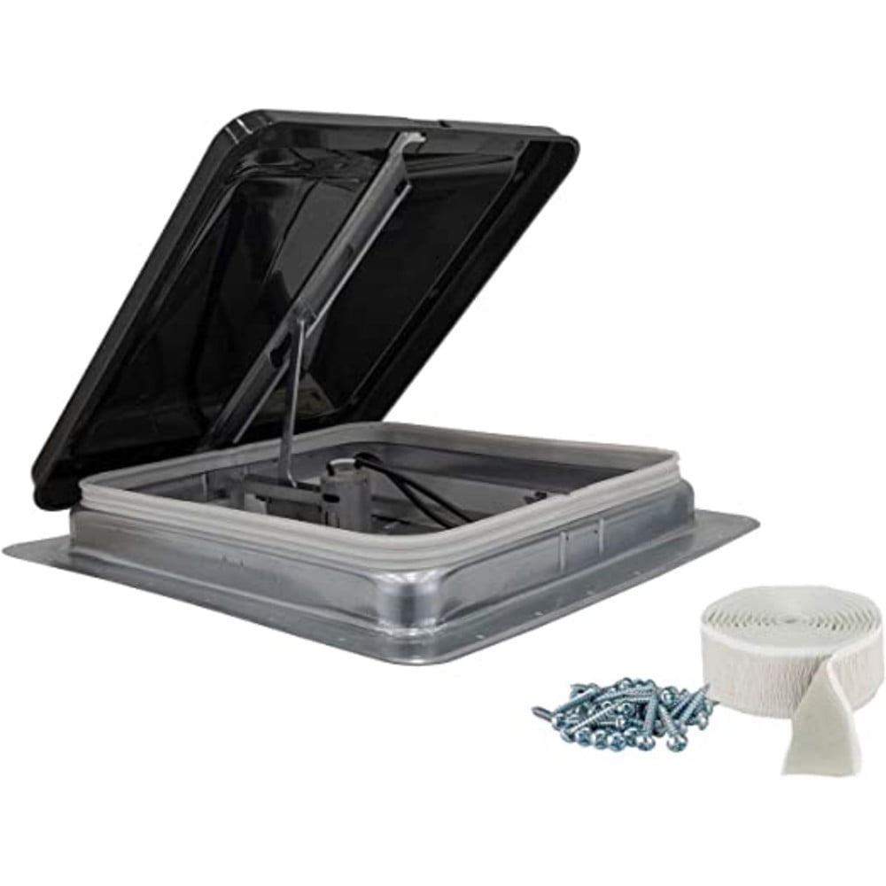 Heng's 74112A-C1G1 Universal RV Roof Vent with 12V DC Fan & Exchange Lid - 14" x 14", Smoke ...