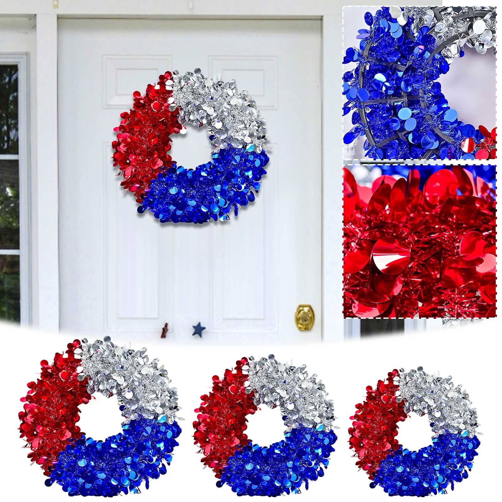 HengDidi 11 Inch Patriotic Glitter Stars & Rockets Wreath - Red/White ...
