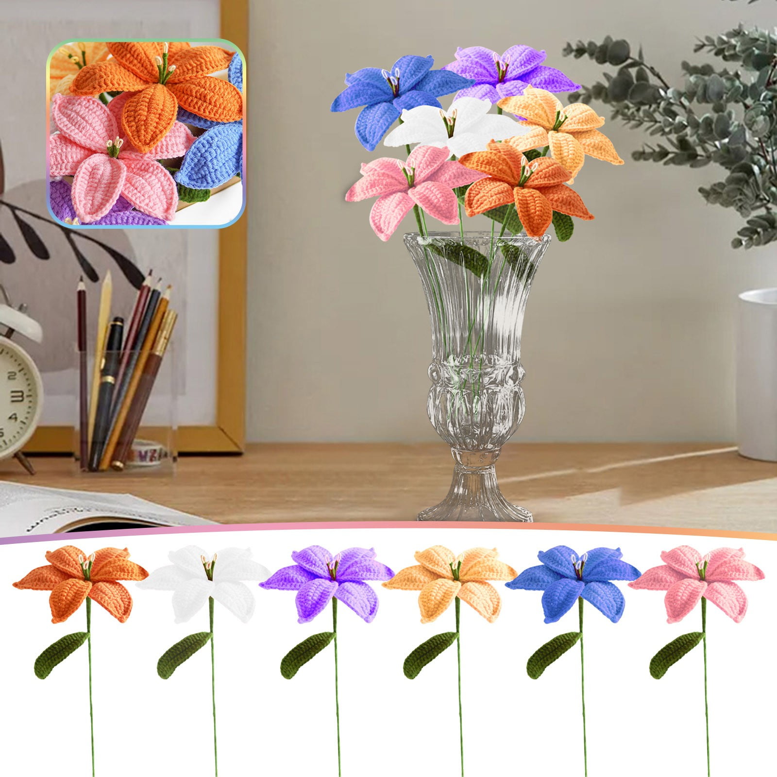 HengDidi Chunky Crochet Lily Flower Bouquet - 43cm Soft Milk Cotton ...