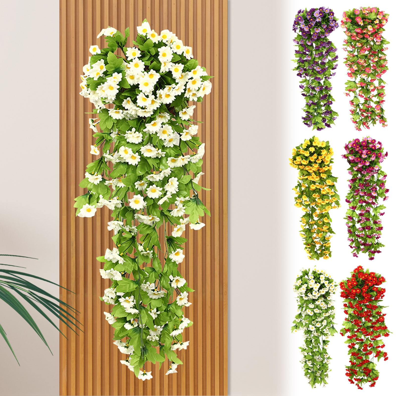 HengDidi Daisy Vine Hanging Decor with Realistic Silk Blooms, Flexible ...