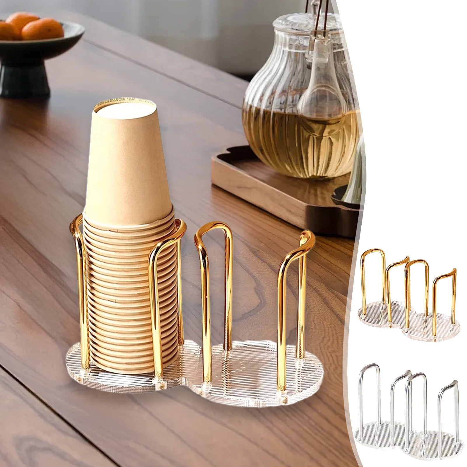 HengDidi Double Tier Acrylic Disposable Cup Holder with Metal Handle ...
