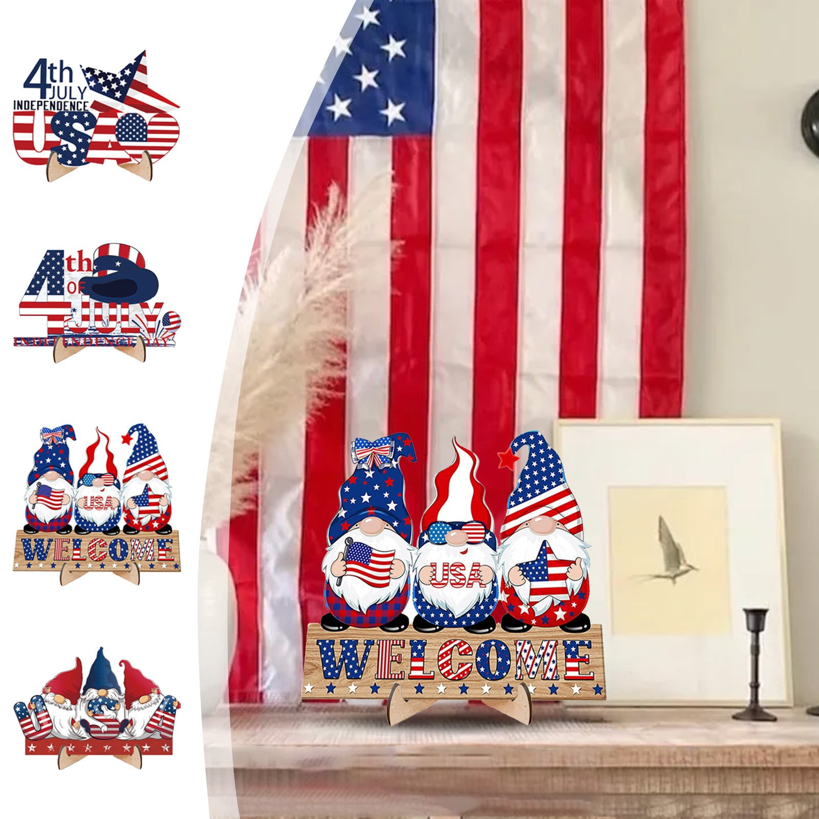 HengDidi Handcrafted Wooden Tiered Tray Ornaments with Patriotic Motifs ...