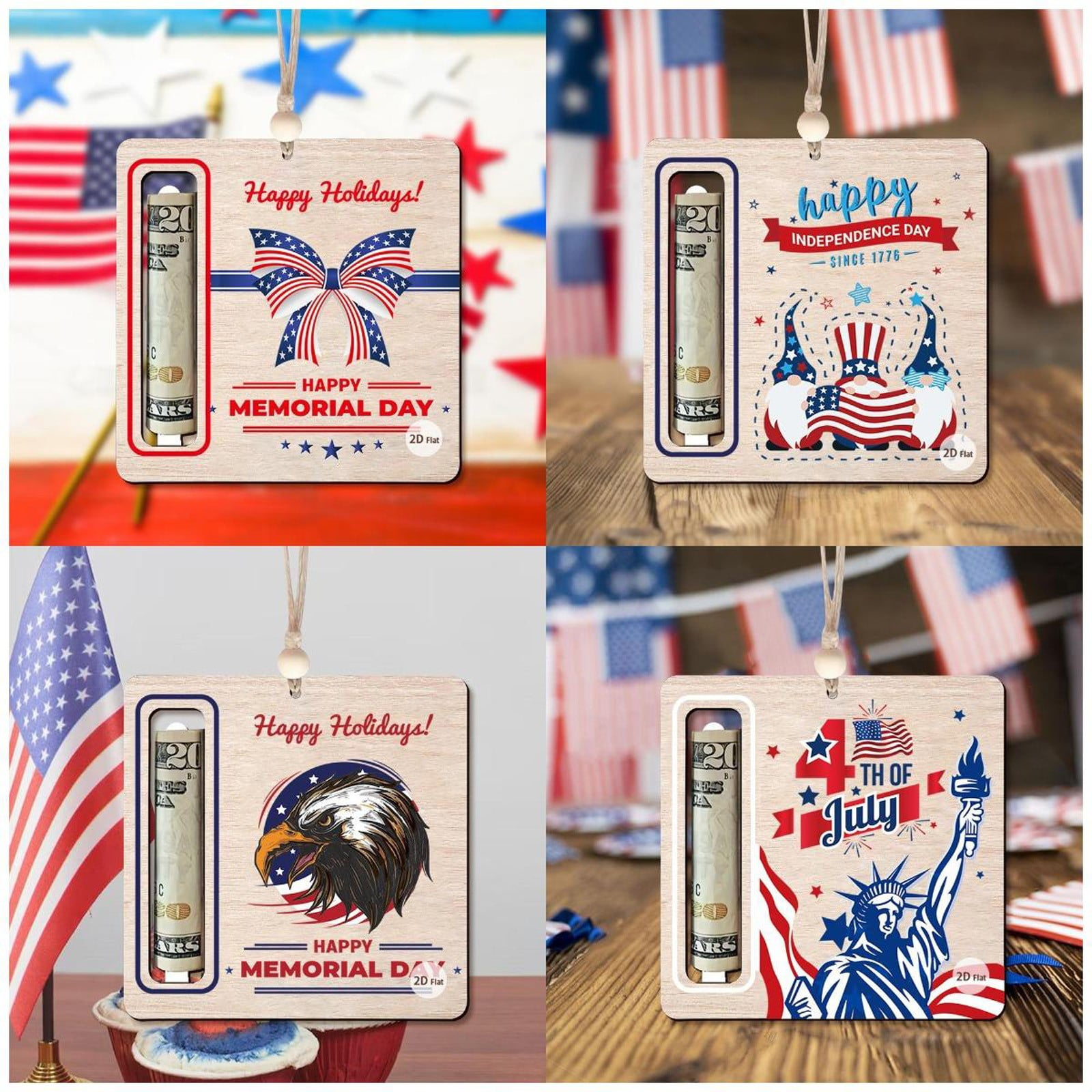 HengDidi Independence Day Hanging Wallet Decor Set of 4 - Patriotic Red ...