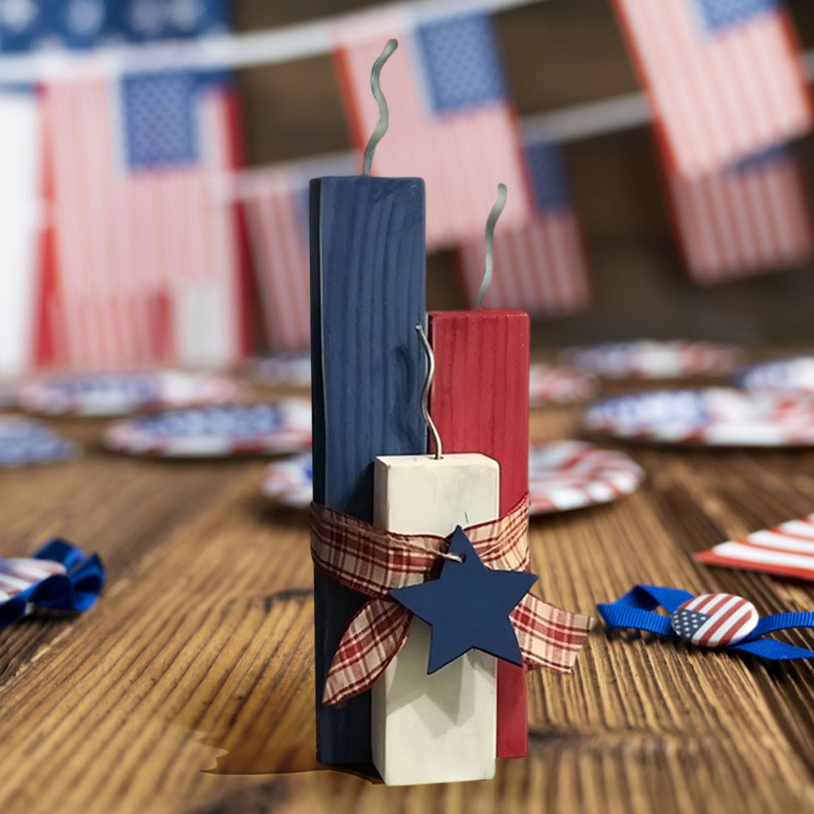 HengDidi Independence Day Wooden Block Sign 6 Inch Patriotic Blue Home ...