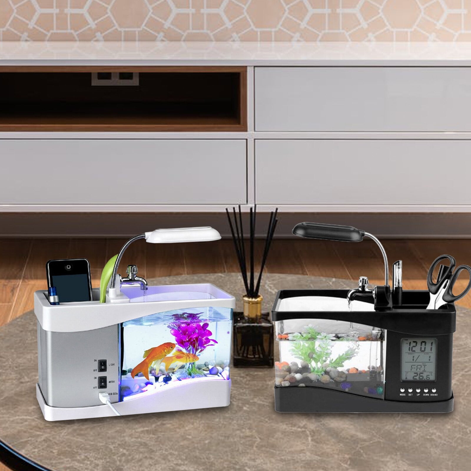 HengDidi LED Small Table Lamp Mini Fish Tank Aquarium Self Cleaning ...