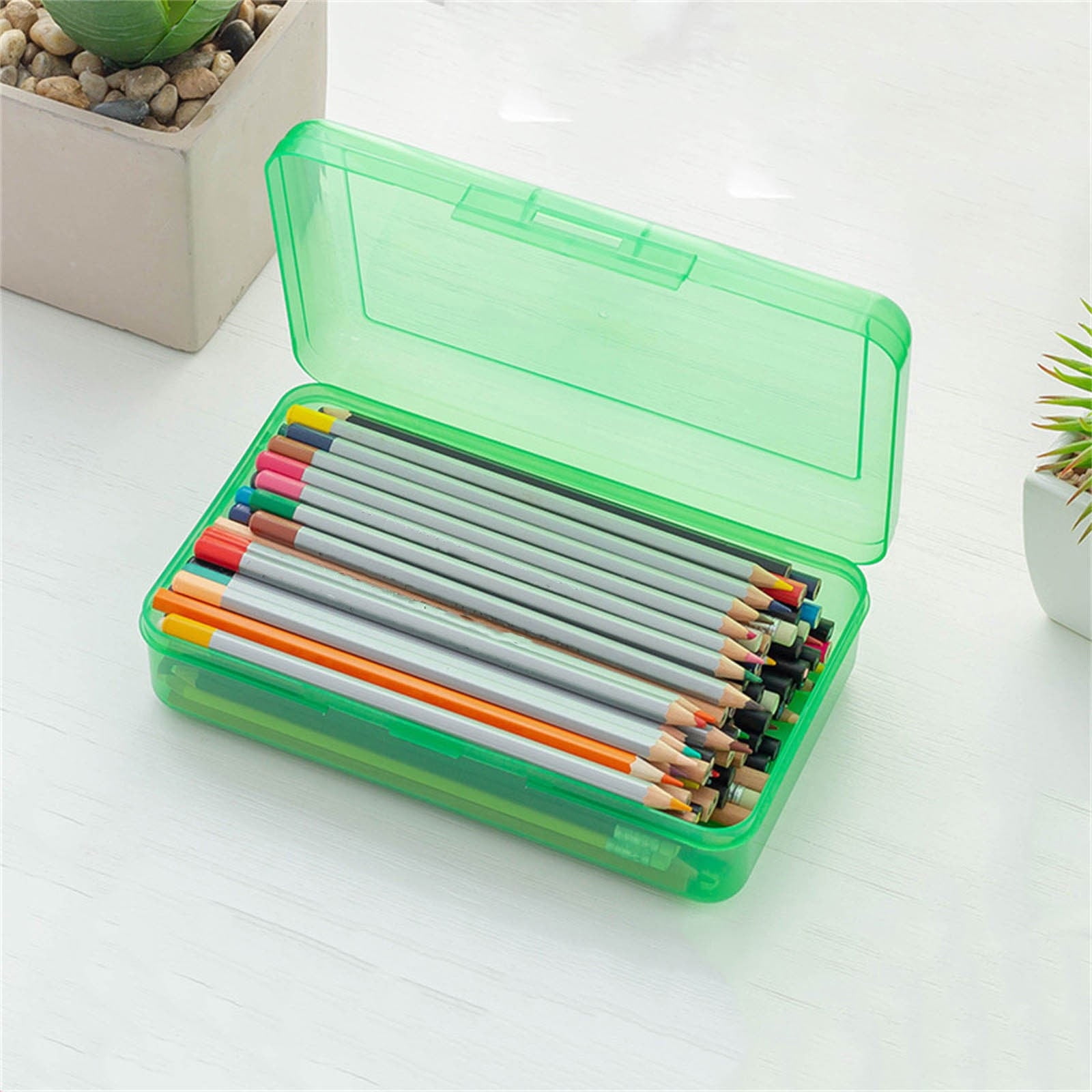 HengDidi Large Transparent Plastic Pencil Box with Secure Snap-Tight ...