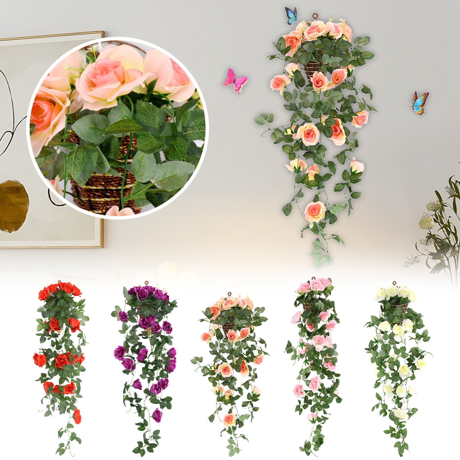 HengDidi Lifelike Artificial Rose Vine Garland - Bendable Rattan Wall ...