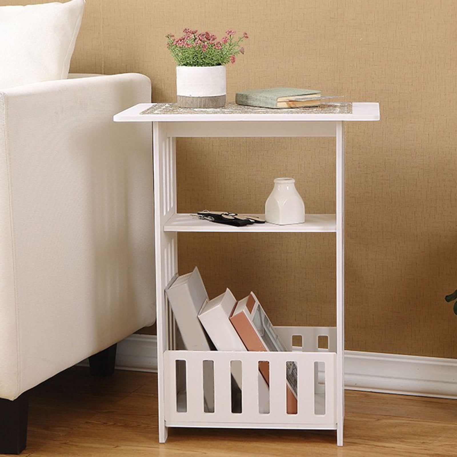 HengDidi Modern Compact Bedside Table with Storage - White PVC ...