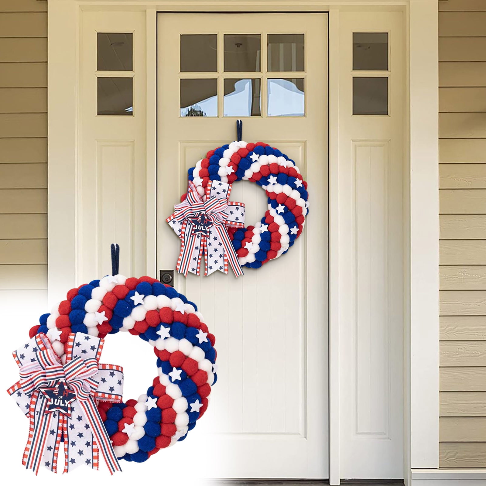 HengDidi Patriotic Bow Door Wreath - Red/White/Blue Ribbon Decor for ...