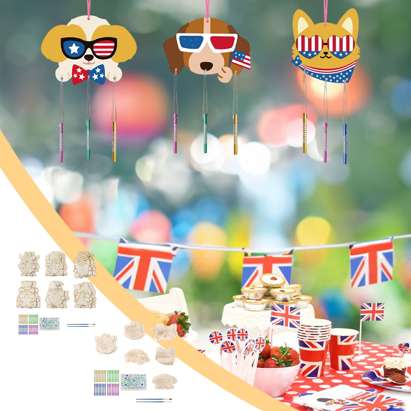 HengDidi Patriotic DIY Wooden Wind Chime Craft Kit for Independence Day ...