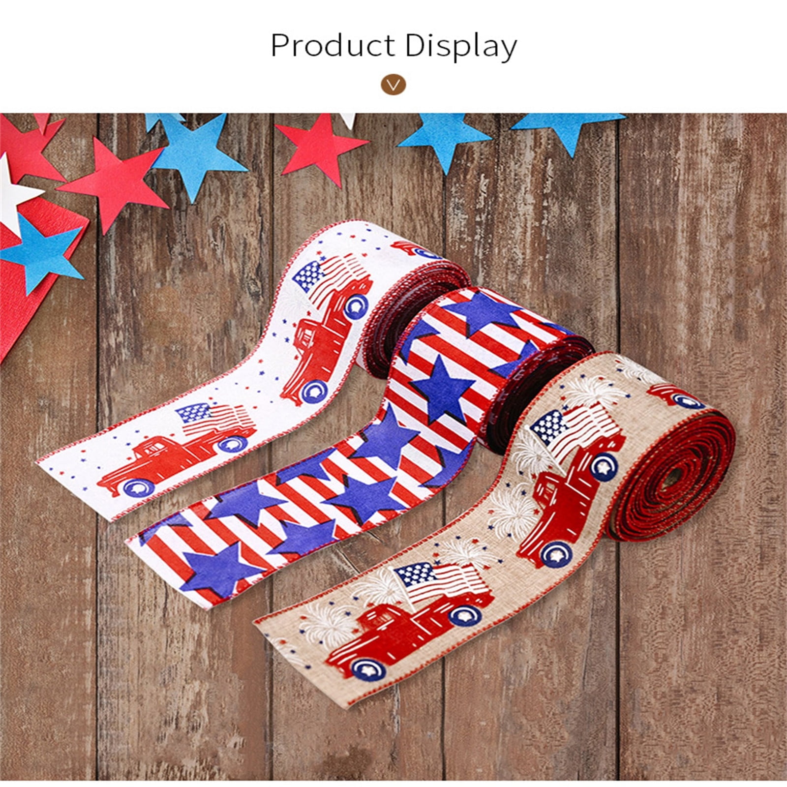 HengDidi Patriotic Wired Ribbon - Red White Blue Star Stripe & Plaid ...