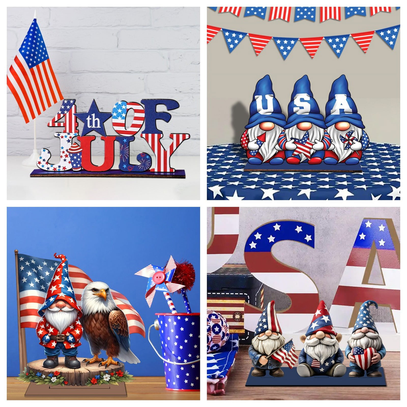 HengDidi Patriotic Wooden Independence Day Decor Set - Red/Blue Flag ...