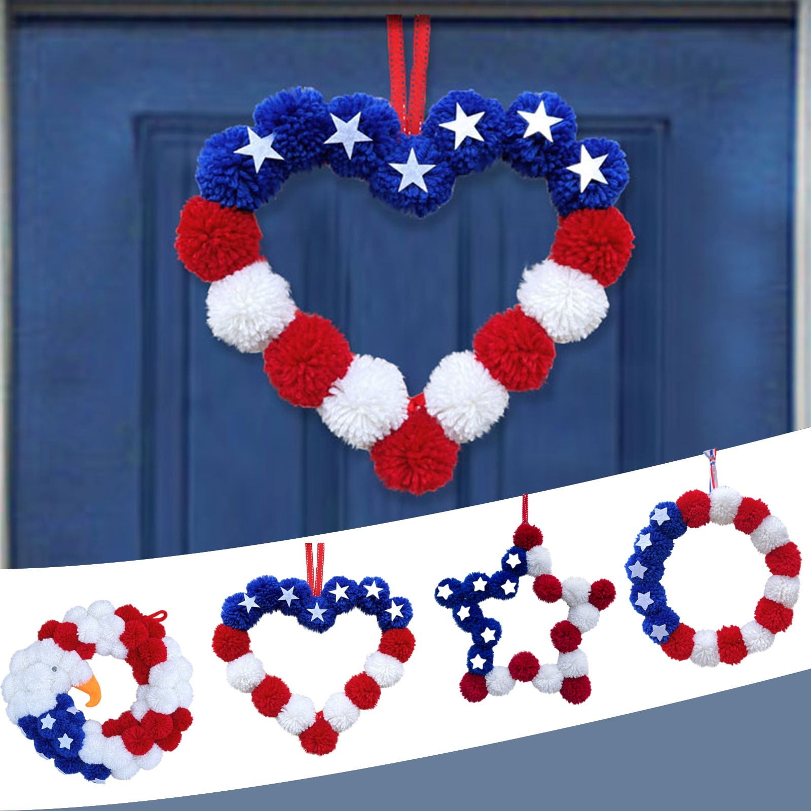 HengDidi Patriotic Wreath Set - Handcrafted Pom-Pom Decor for ...
