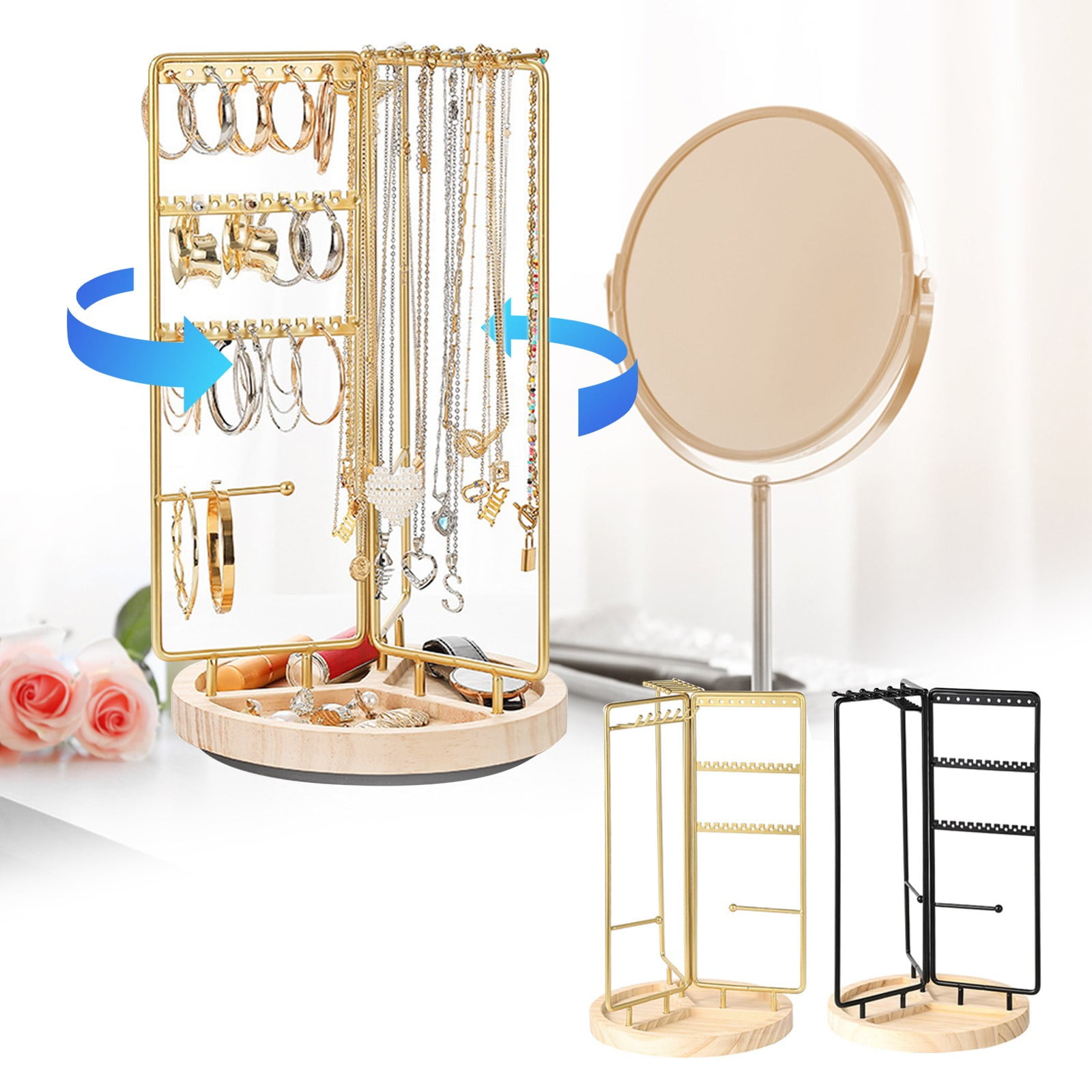 HengDidi Rotatable Metal and Wood Jewelry Stand - 360-Degree Spinning ...