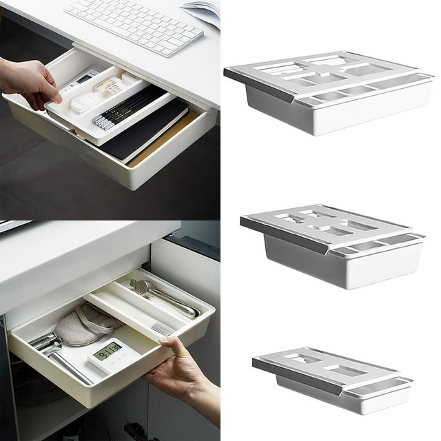 HengDidi Under Desk Drawer Under Table Storage Holder Self Adhesive ...