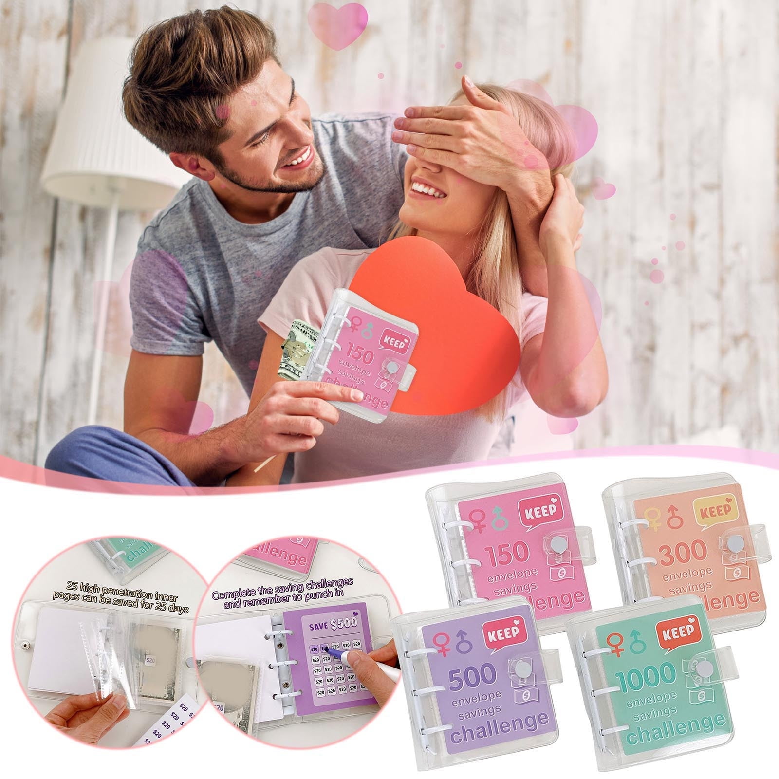 HengDidi Valentine's Day Couple Savings Binder - 3-Ring PVC Organizer ...