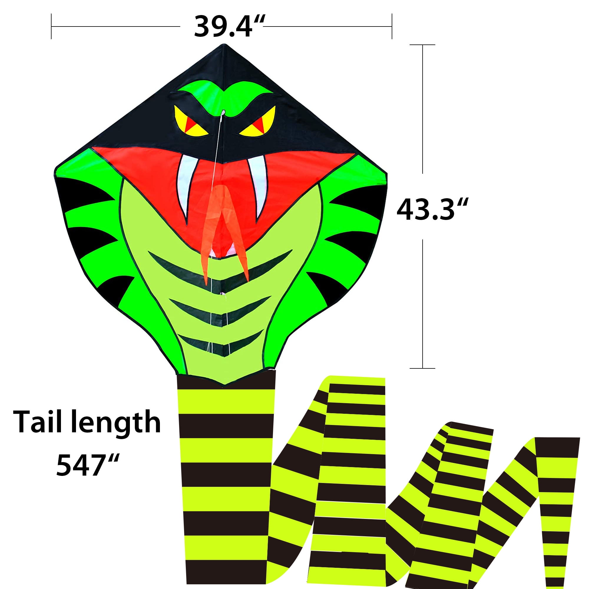 Hengda 49ft Green Big Snake Kite for Kids & Adults, Polyester, Perfect ...