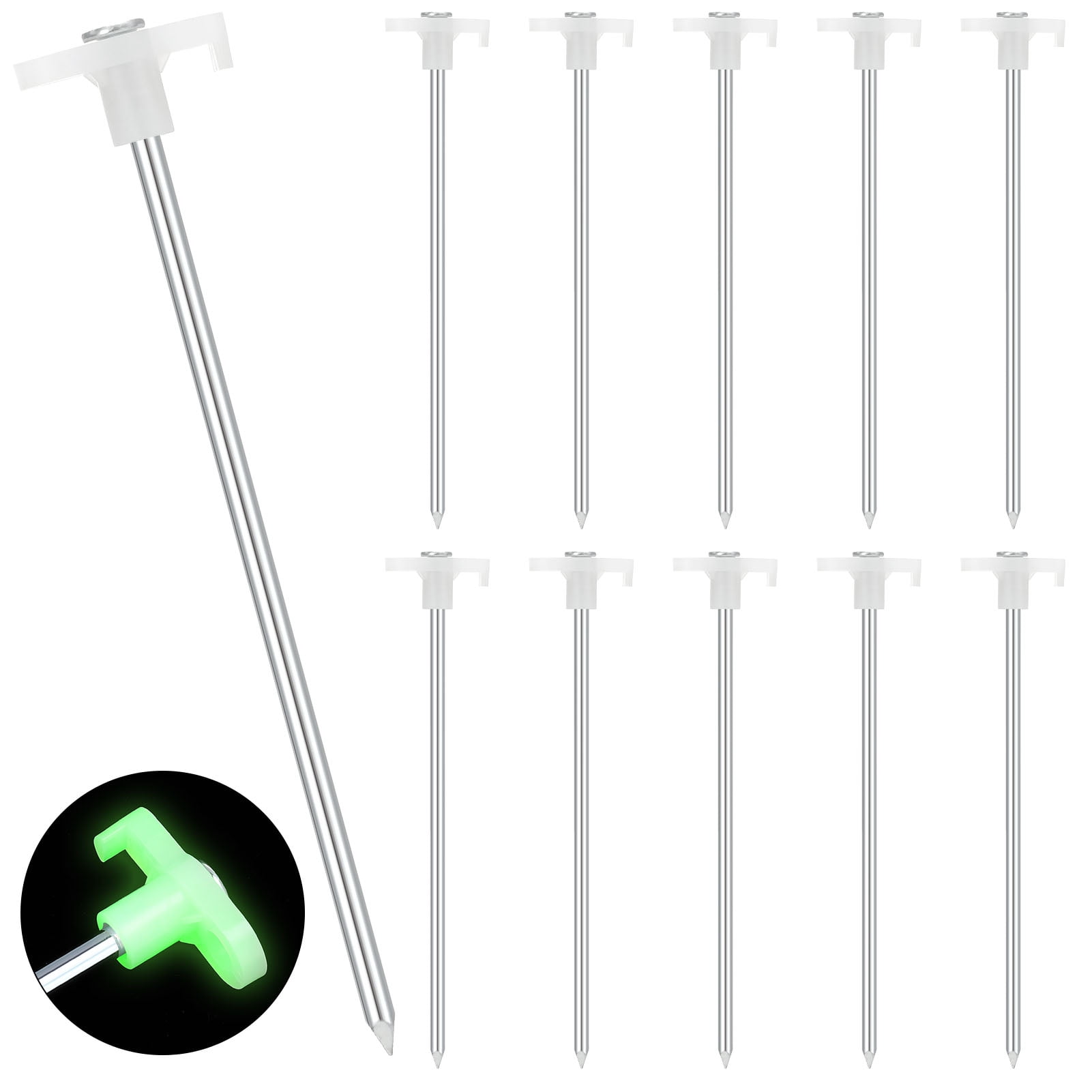 Hengguang 10 Pcs Fluorescent Tent Stakes, 7.87 Inch Heavy Duty Steel ...