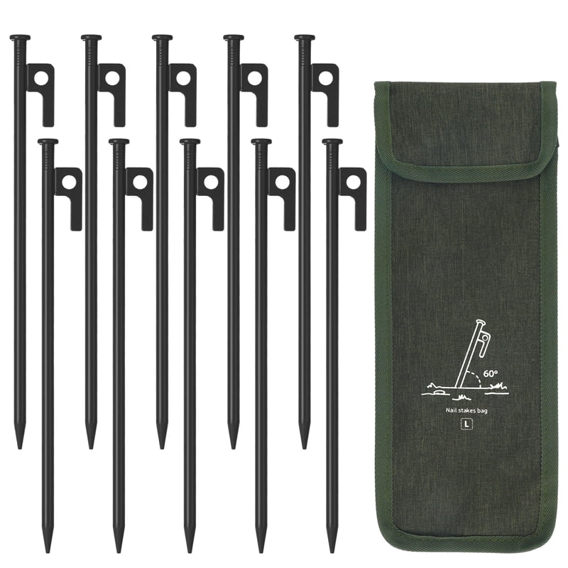 Hengguang 12-Inch Tent Stakes - 10Pcs Heavy Duty Steel, Unbreakable for ...