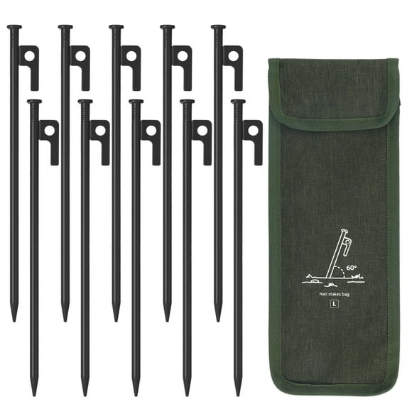 Hengguang 12-Inch Tent Stakes - 10Pcs Heavy Duty Steel, Unbreakable for ...