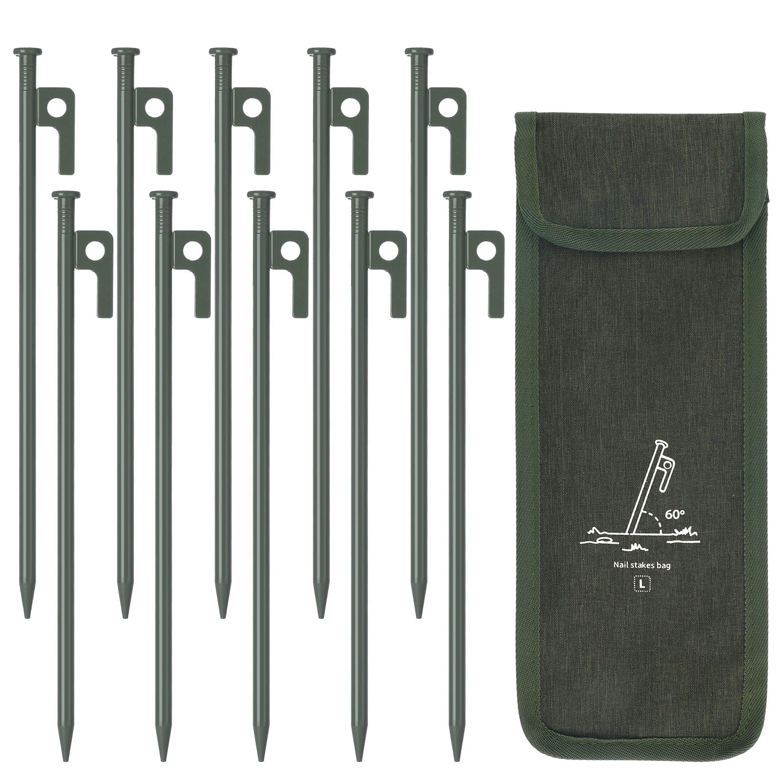 Hengguang 12Inch Heavy Duty Steel Tent Stakes, 10Pcs for Camping, Yard ...