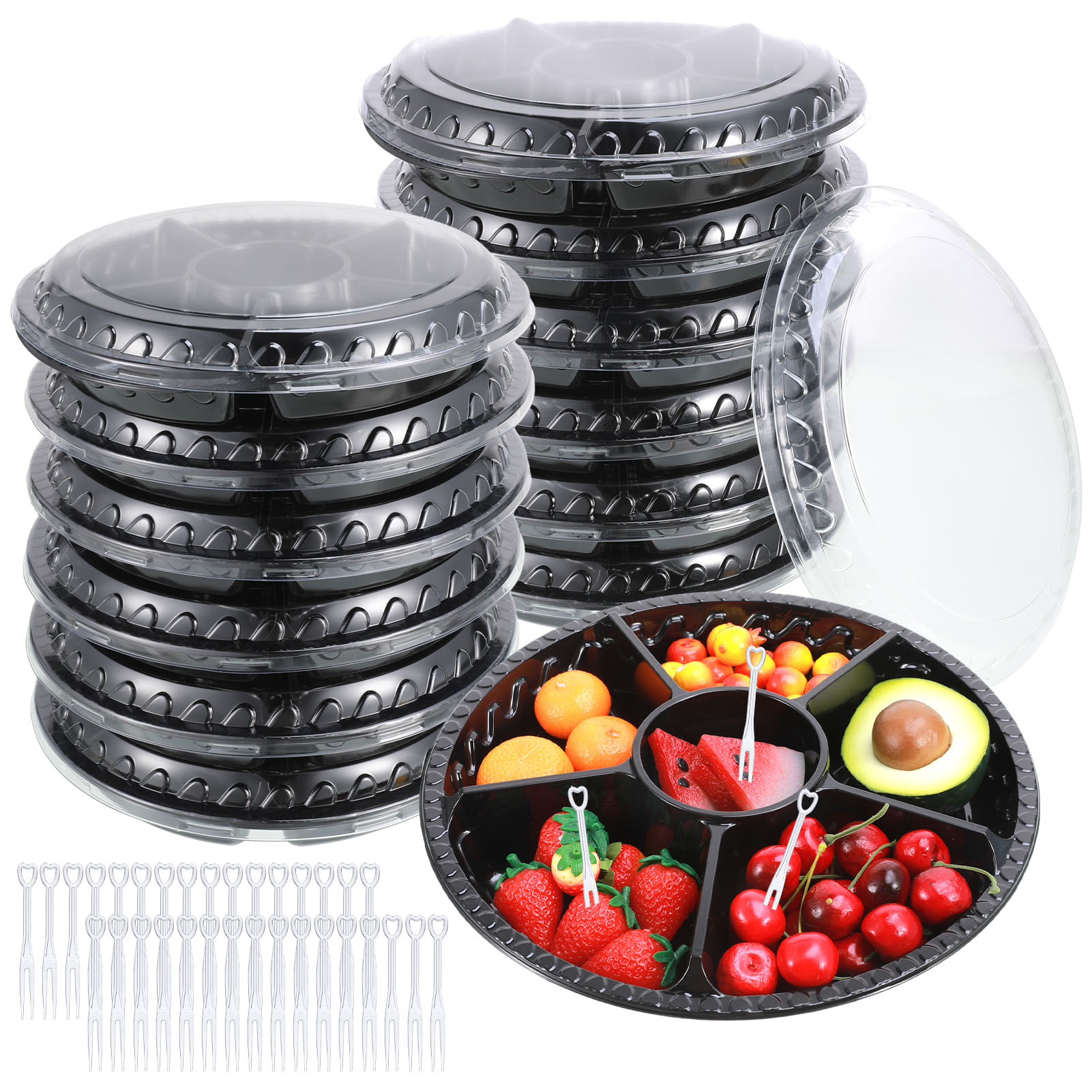 Durable Packaging 12" Black Round Flat Disposable Catering Party Tray ...