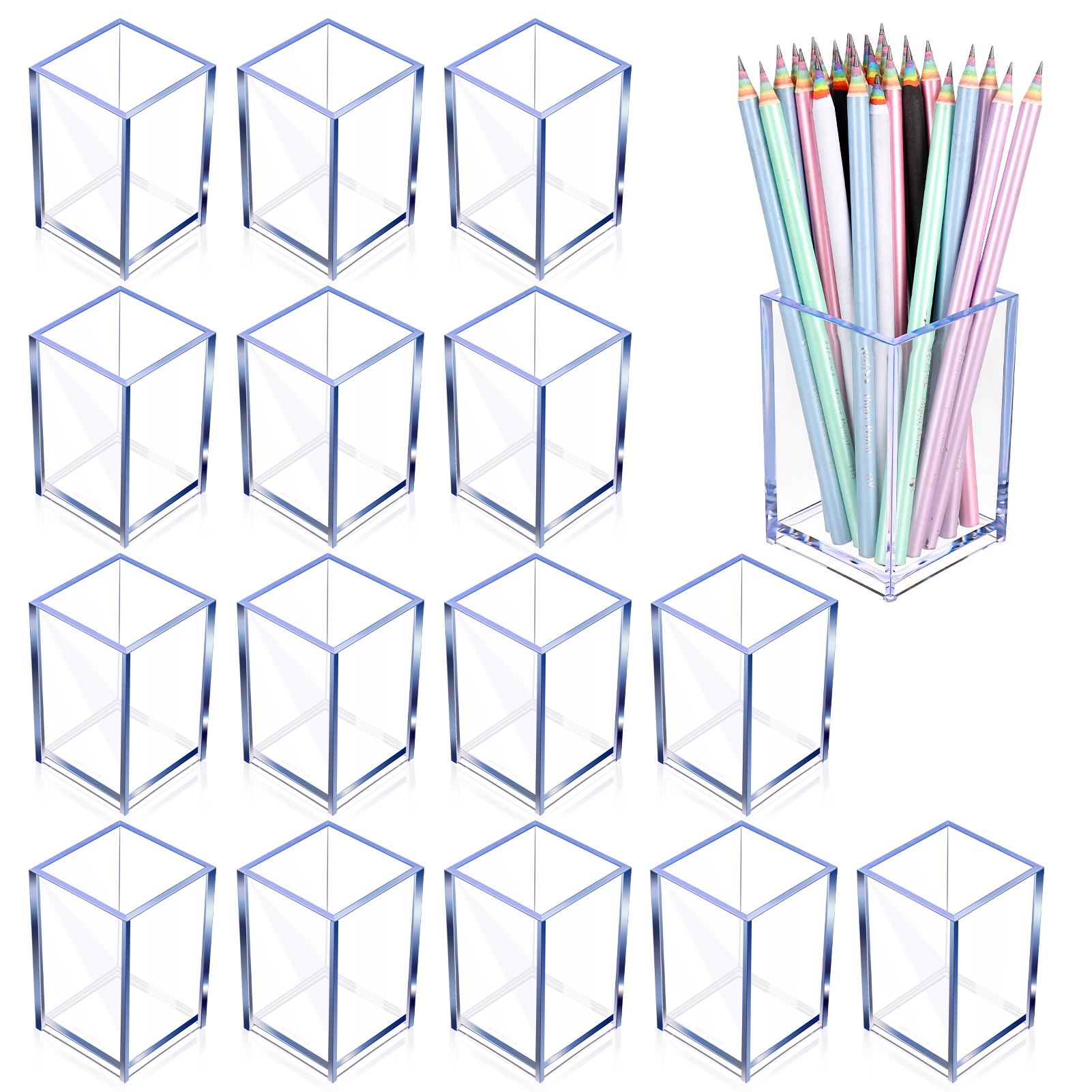 Clear Acrylic Desk Organizer Pen Holder for Office Supplies and Desktop ...