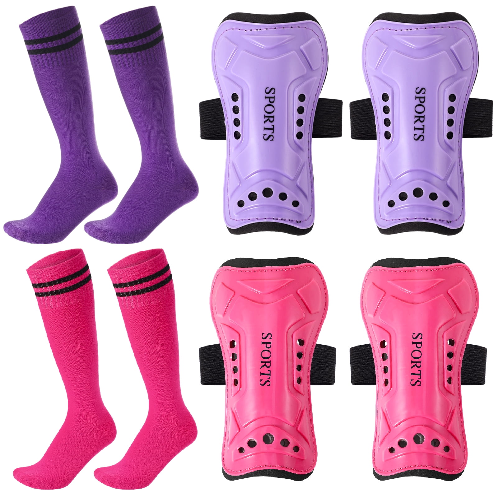 Hengguang 2 Pairs of Kids Shin Guards with Girls Soccer Socks ...