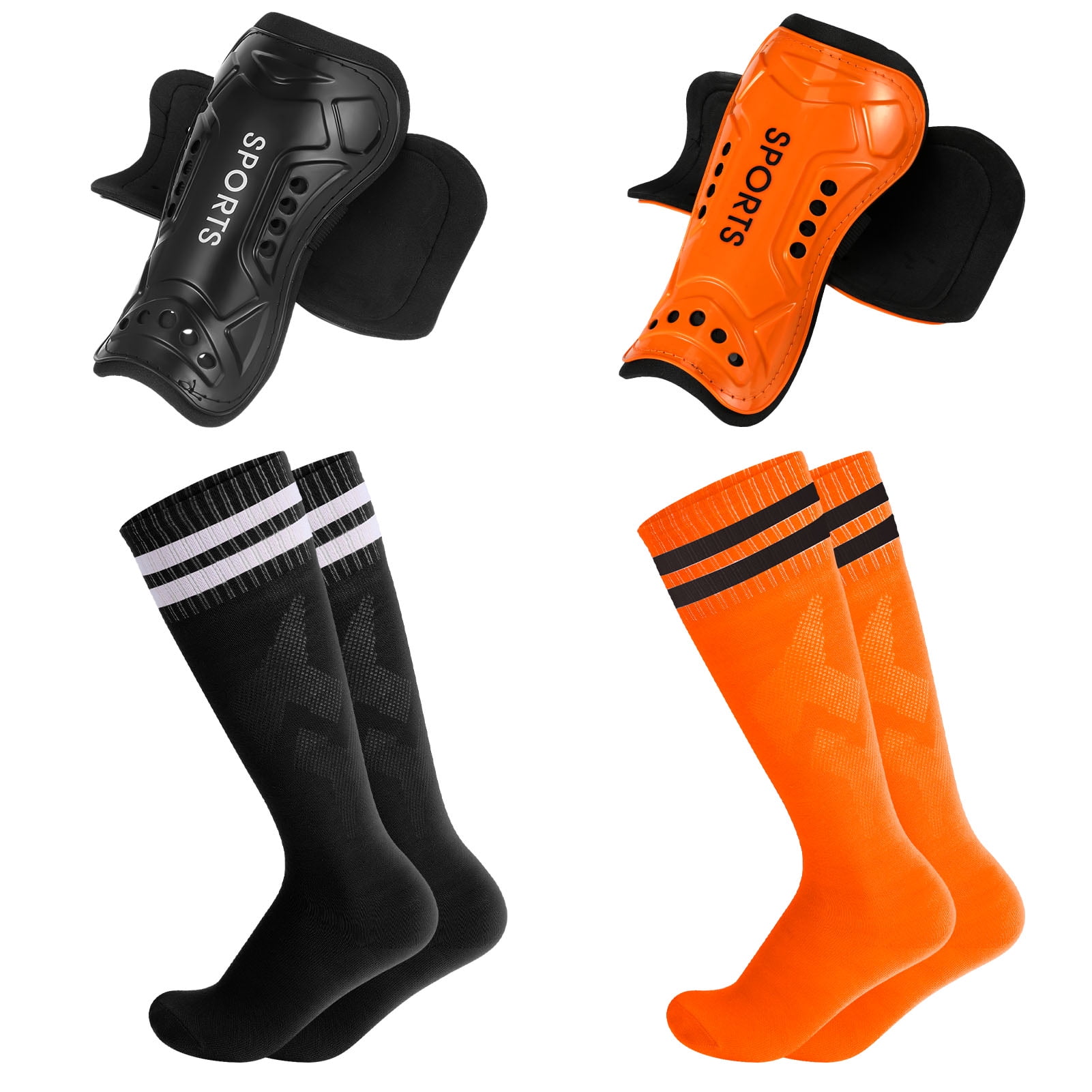 Hengguang Kids Soccer Shin Guards & Socks Set, 2 Pairs, Calf Protection ...