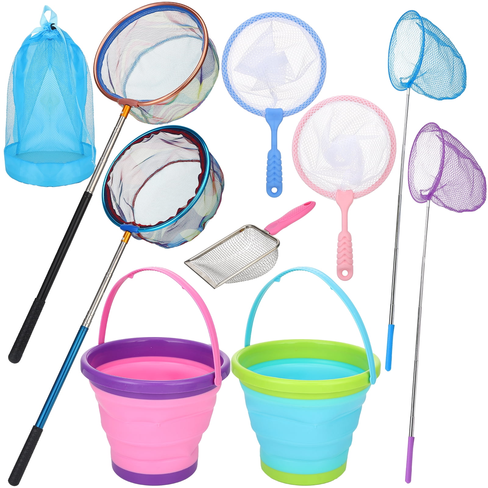 Hengguang 8 Pcs Kids Fishing Net with Bucket and Sand Shovel ...