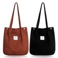 Hengguang 2 Pack Corduroy Tote Bags Lightweight With Inner Pocket For