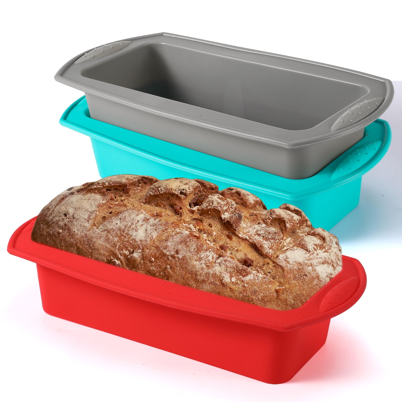 Hengguang 3PCS 10inch Silicone Bread Loaf Pan, Oven Mold for Baking ...
