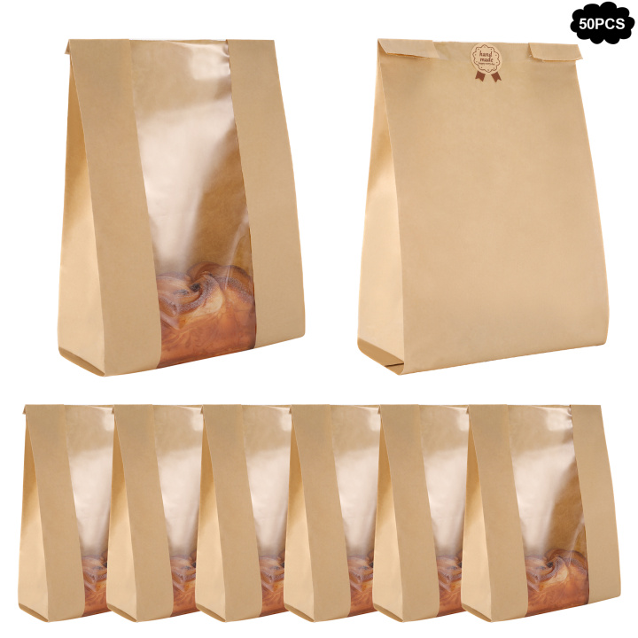 BagDream 50Pcs Brown Bakery Bags with Window, 3.54x2.36x6.7 inches ...