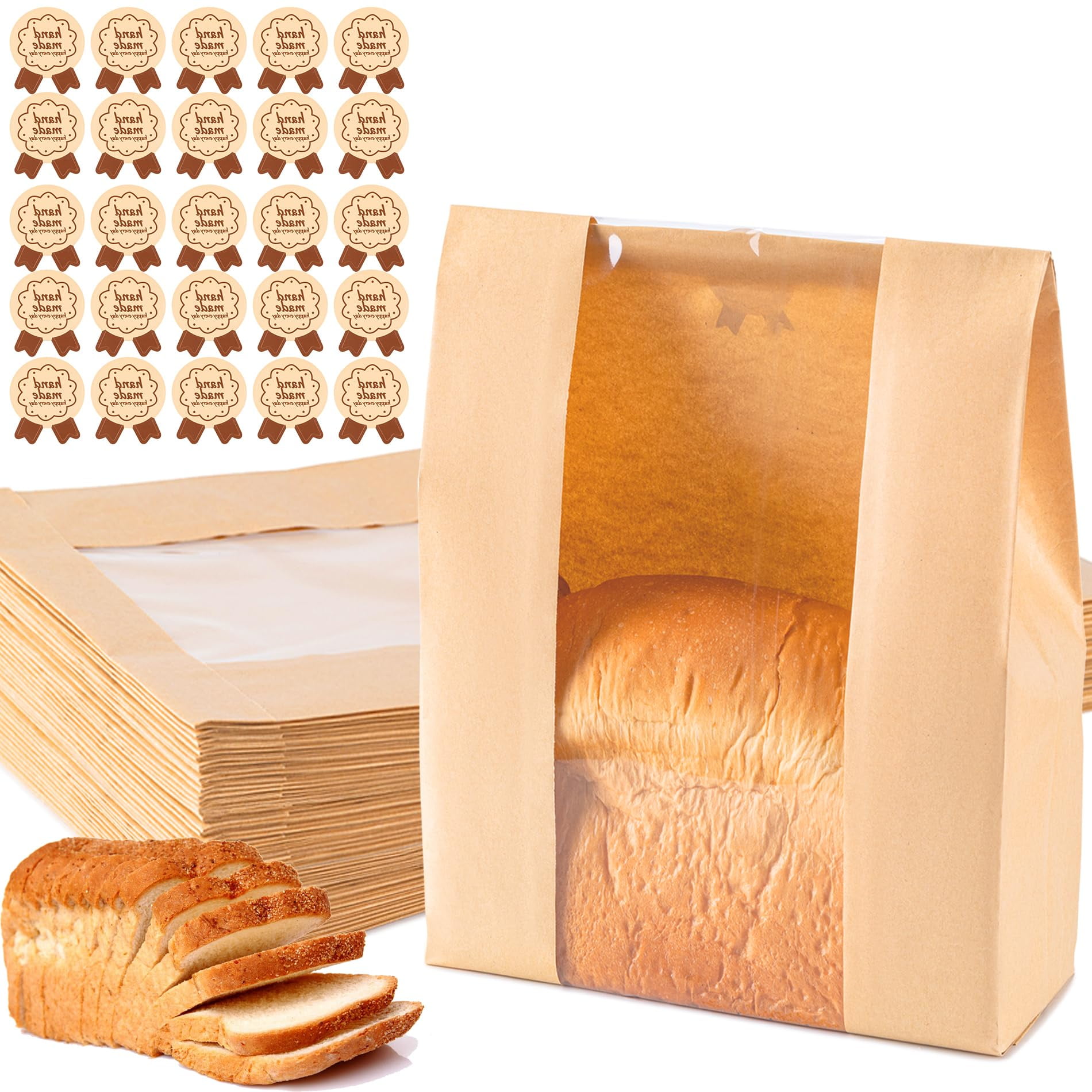 Hengguang 50-Pack Kraft Paper Bread Bags, Large Size, Eco-Friendly with ...
