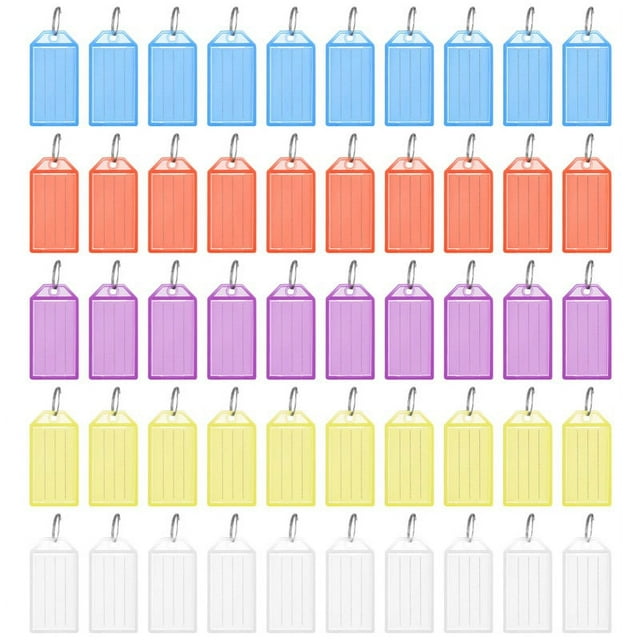 Hengguang 50 Pcs Tough Plastic Key Tags with Split Ring Label Window, 5 ...