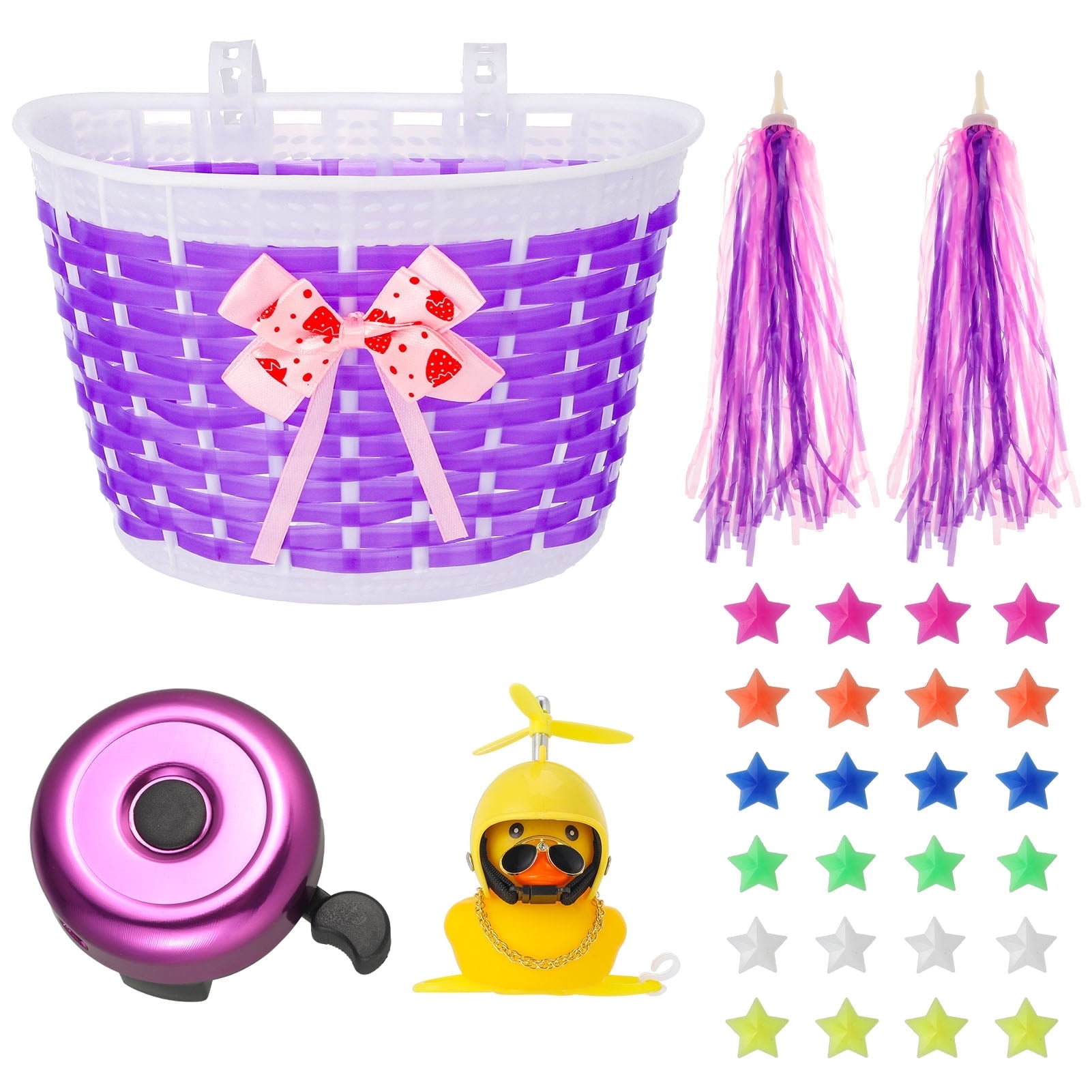 Hengguang Purple Girl's Bicycle Basket Set, Bell, Streamers, Beads, Duck, Bike Decoration ...