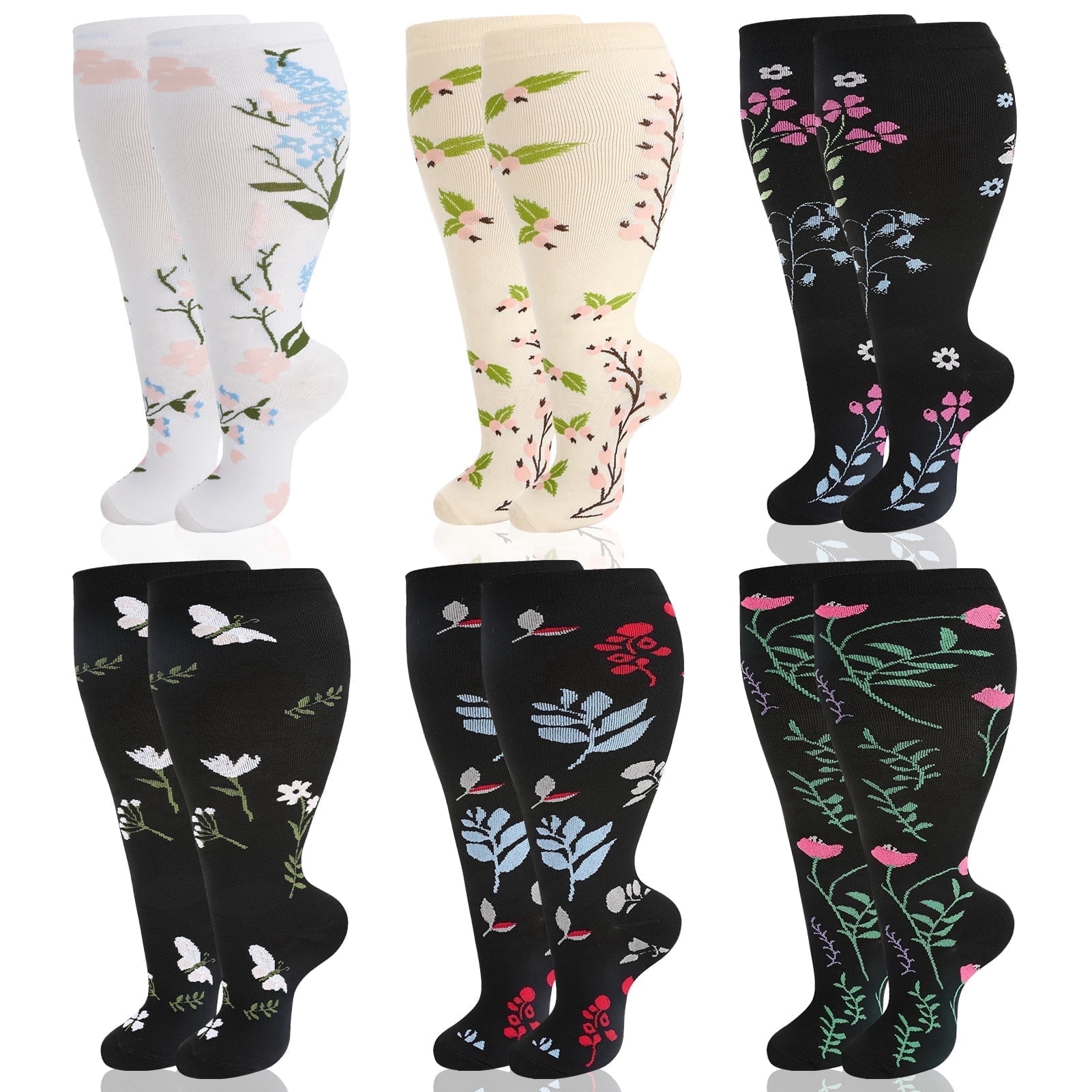 Hengguang 6 Pairs Plus Size Compression Socks for Women Men, Extra Wide ...