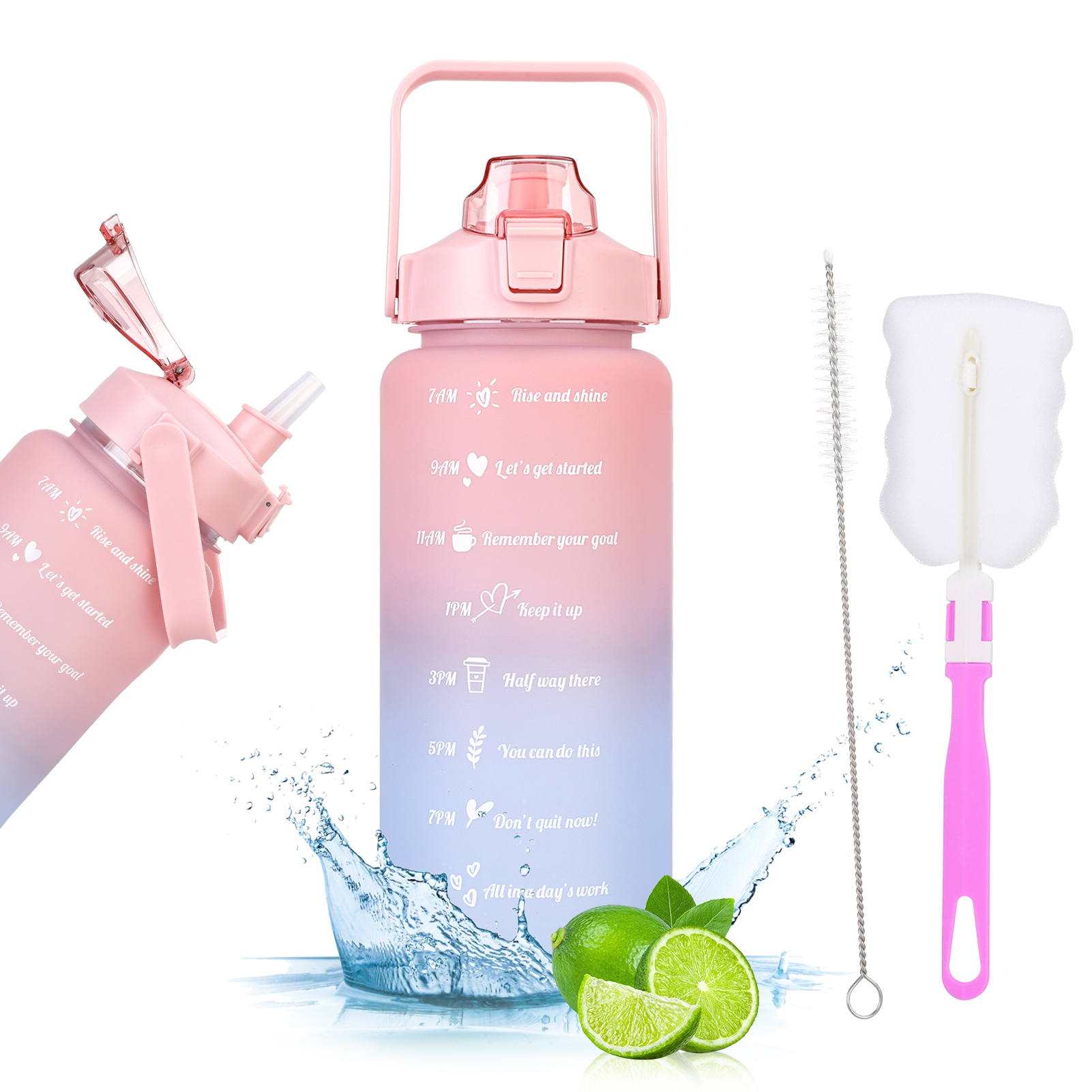 Mouind 64 oz Water Bottle with Time Marker and Motivational BPA Free Half Gallon Water Bottle ...