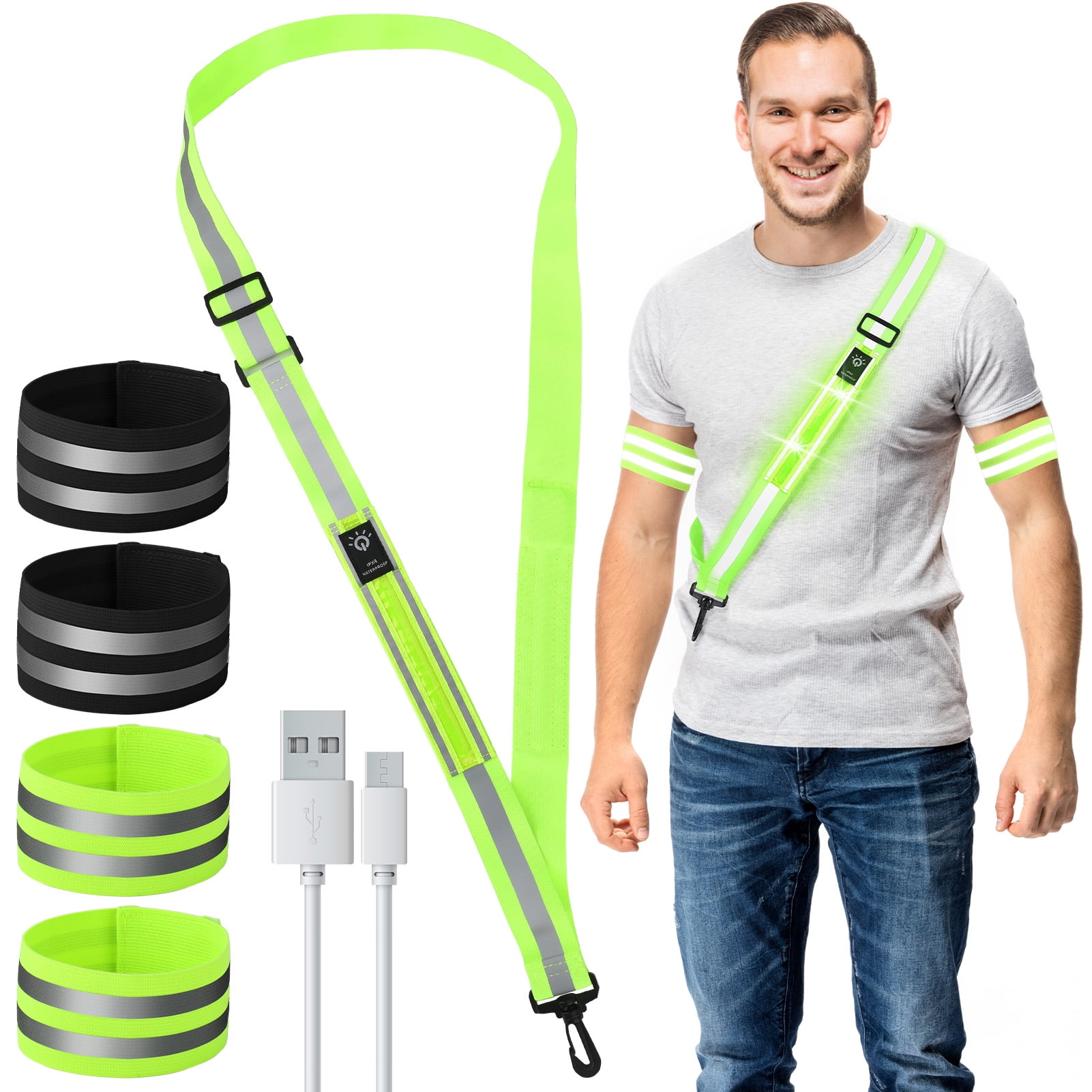 Hengguang 6Pcs Reflective Walking Gear, Reflective Strap Arm Band ...