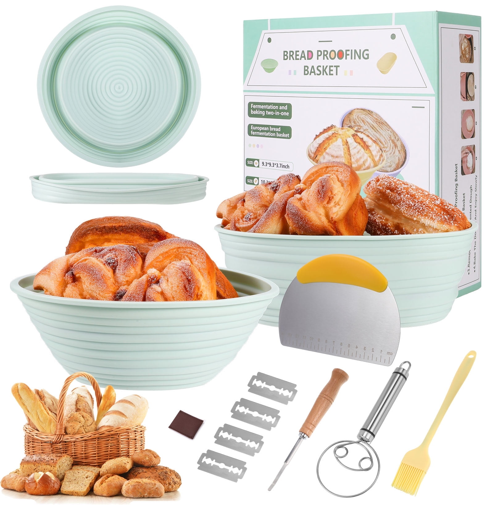 Hengguang 7Pcs Silicone Banneton Bread Proofing Baskets, 9.4Inch Round ...
