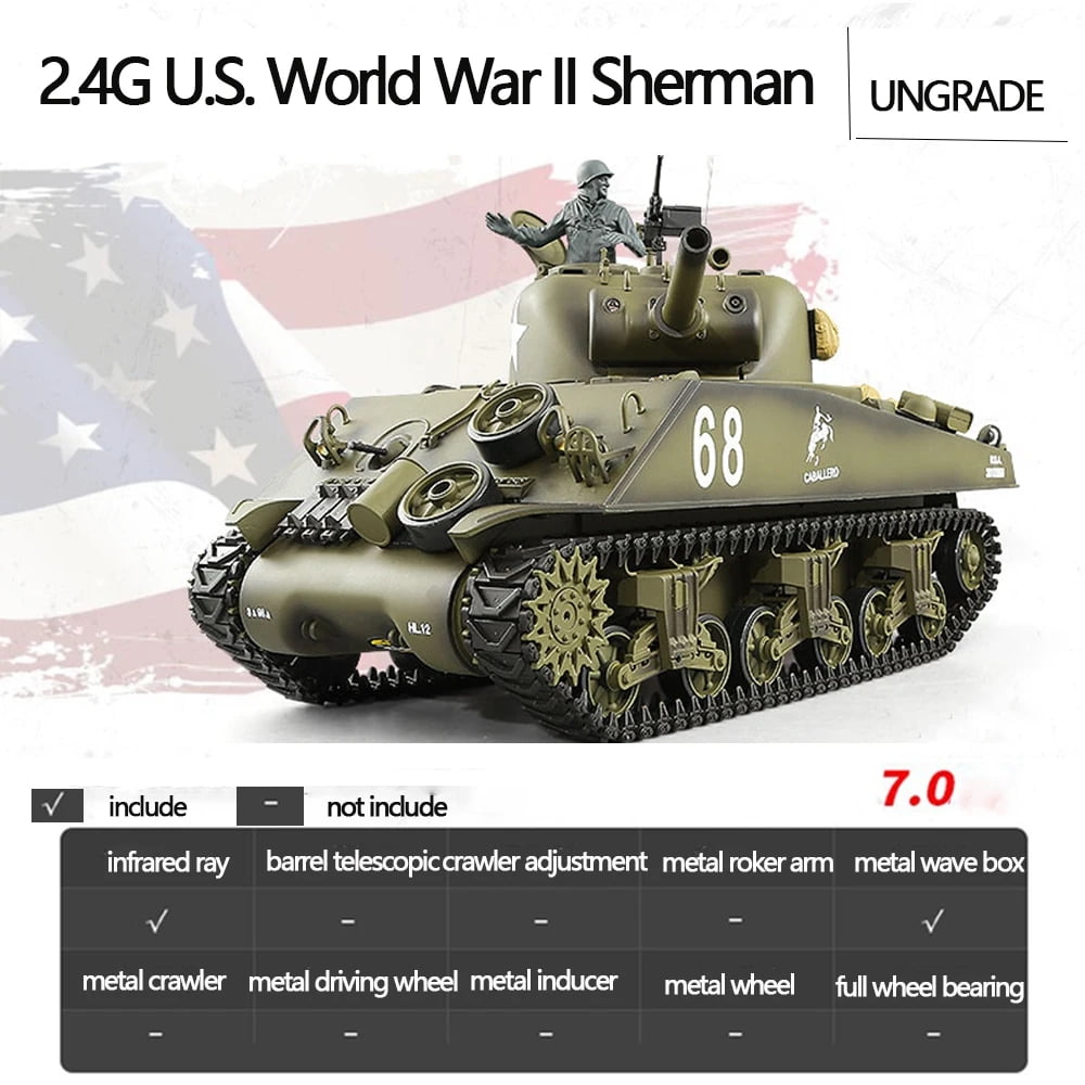 Henglong 3898-1 M4A3 Main Battle Tank 1/16 RC Model US Sherman Battle ...