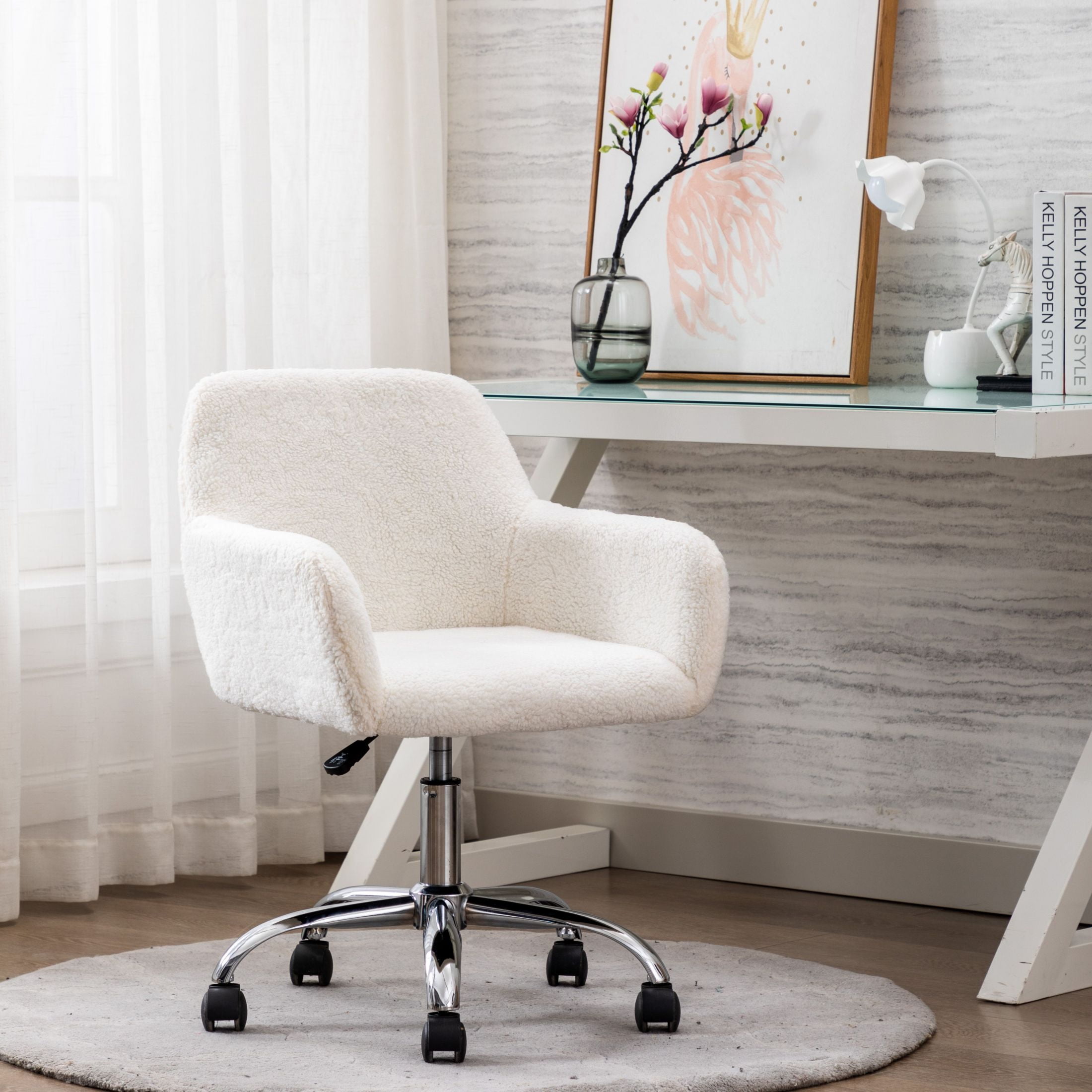 Hengming Faux Fur Home Office Chair,Fluffy Fuzzy Comfortable Makeup ...