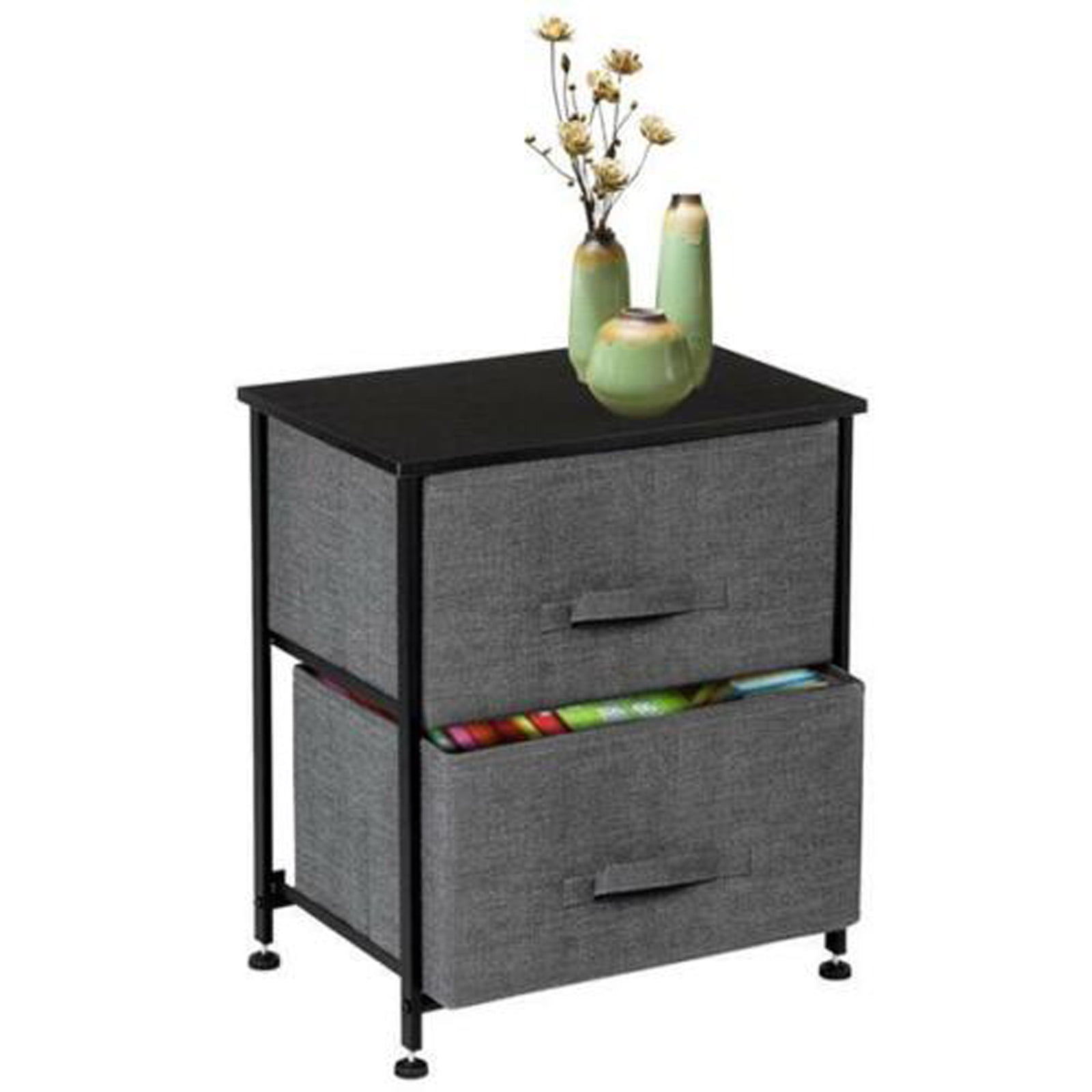 Hengu Wooden 2 Drawer Dresser, Fabric Closet Shelves, Bedroom/Living ...