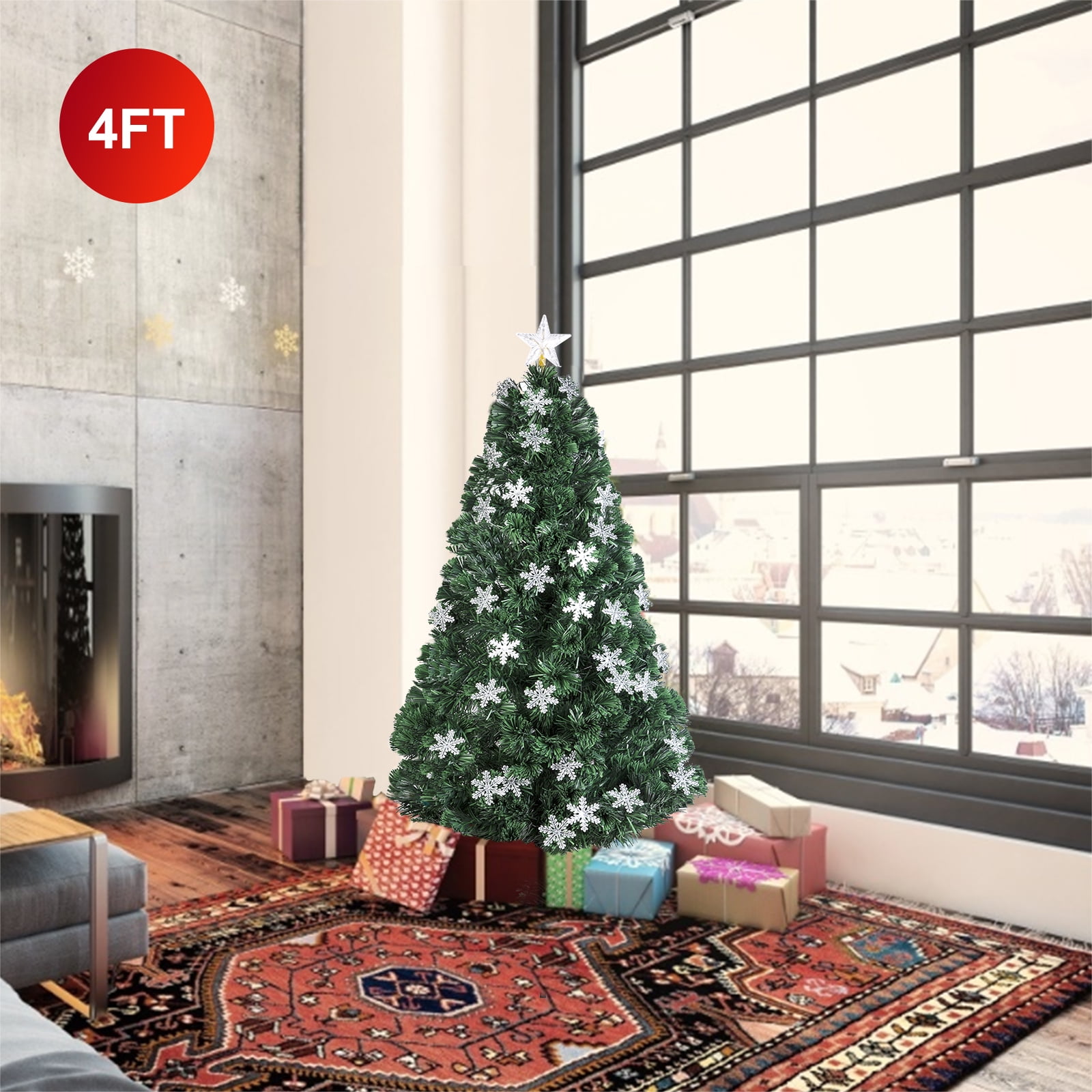 Hengu 4ft Pre-Lit Fiber Optic Artificial Christmas Tree with Multicolor ...