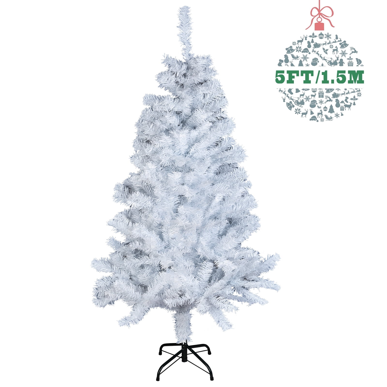Hengu 5ft White Artificial Christmas Tree Bushy Pine with Stand Xmas ...