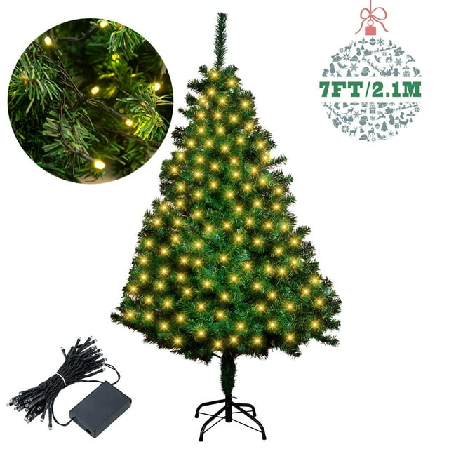 Hengu 7ft Artificial PVC Christmas Tree with Warm White LED Lights 1000 ...