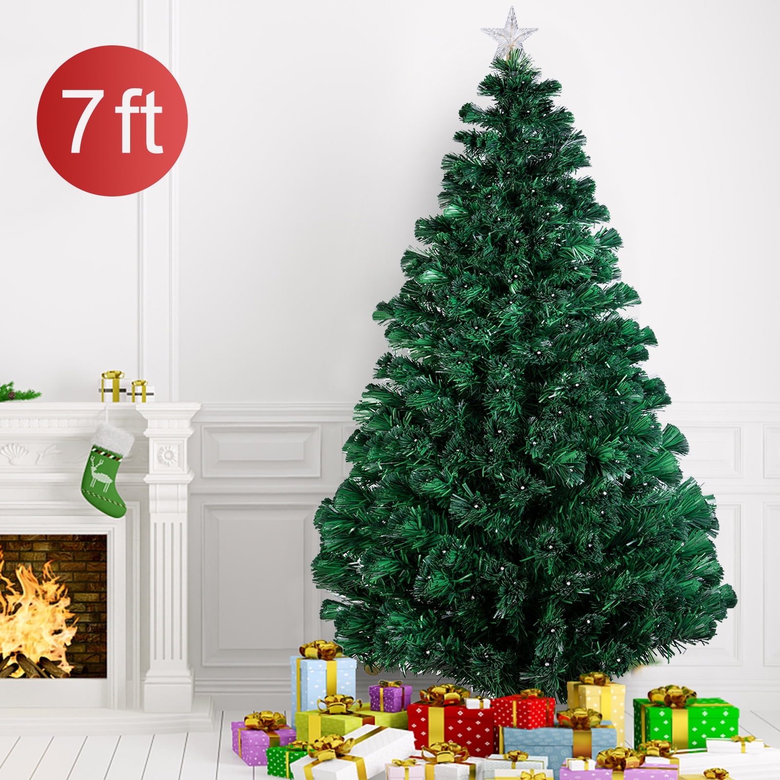 Hengu 7ft Pre-Lit Fiber Optic Artificial Christmas Tree with Multicolor ...