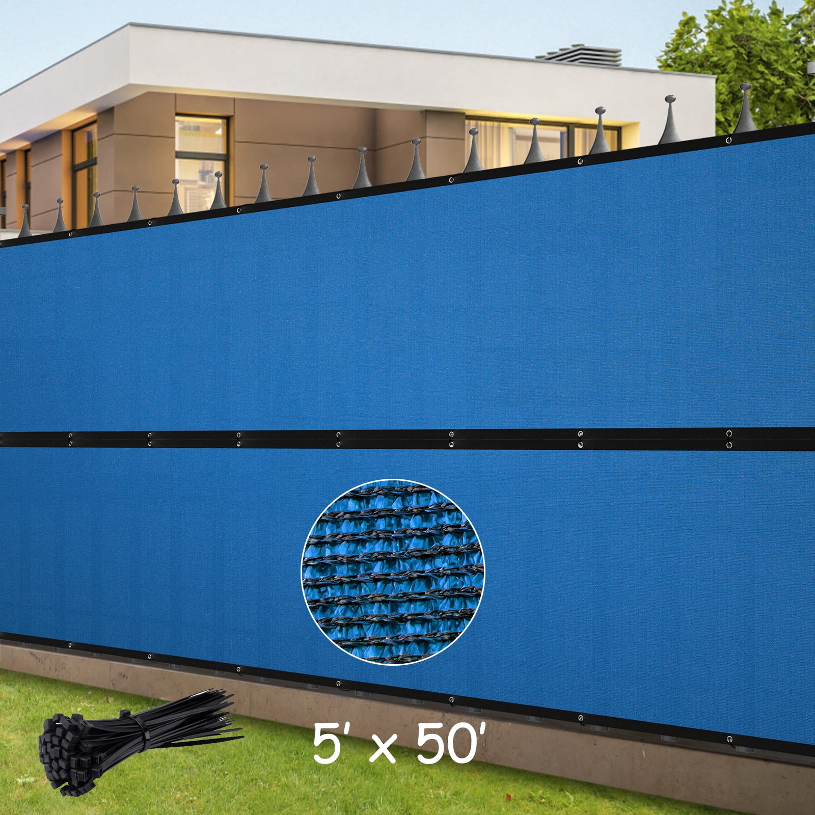 Hengu Blue Privacy Fence Screen, 5' x 50' Windscreen Mesh Shade Cloth ...