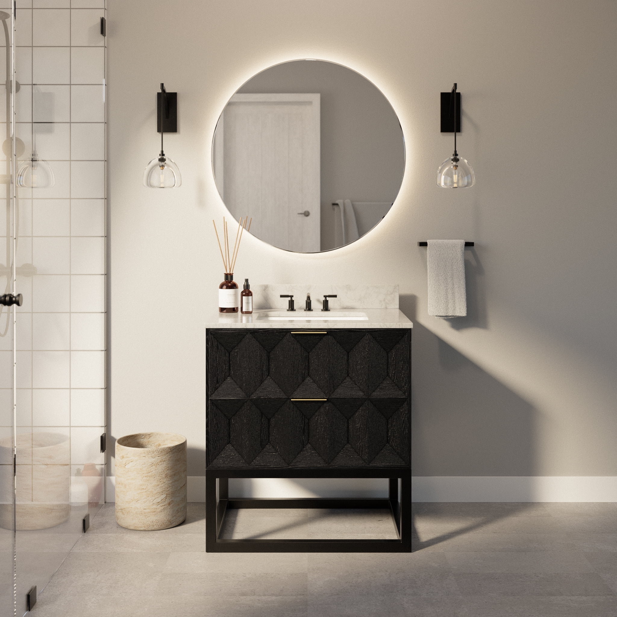 Henley 30" Bathroom Vanity with Dark Oak Cabinet and Carrara Marble ...