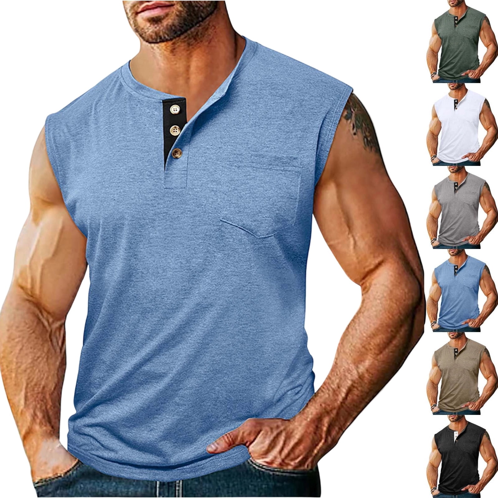 Henley Muscle Shirts for Men Sleeveless Big and Tall Oversized Tshirts ...